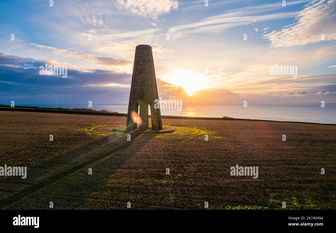 Sunrise over Daymark from from a drone, Kingswear, Devon, England ...