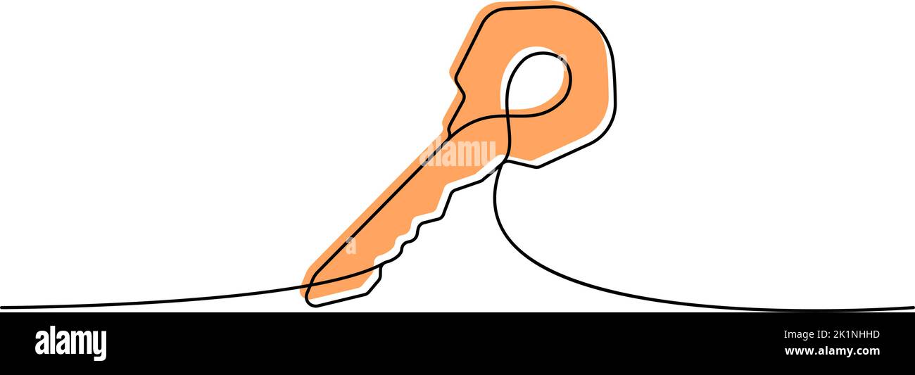 Key one line colored continuous drawing. Home key continuous one line ...
