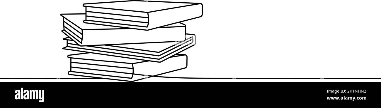 Stack of books one line continuous drawing. Bookstore, library ...
