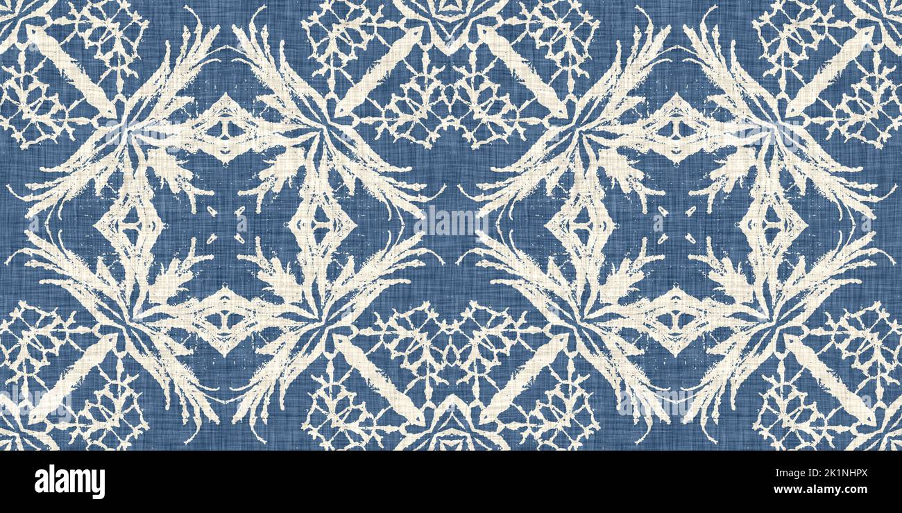 Farmhouse blue snow flake border background. Frosty batik french effect ...