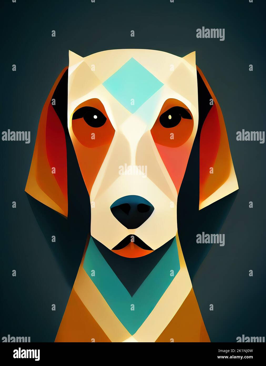 Geometric dog portrait. Digital illustration based on render by neural ...