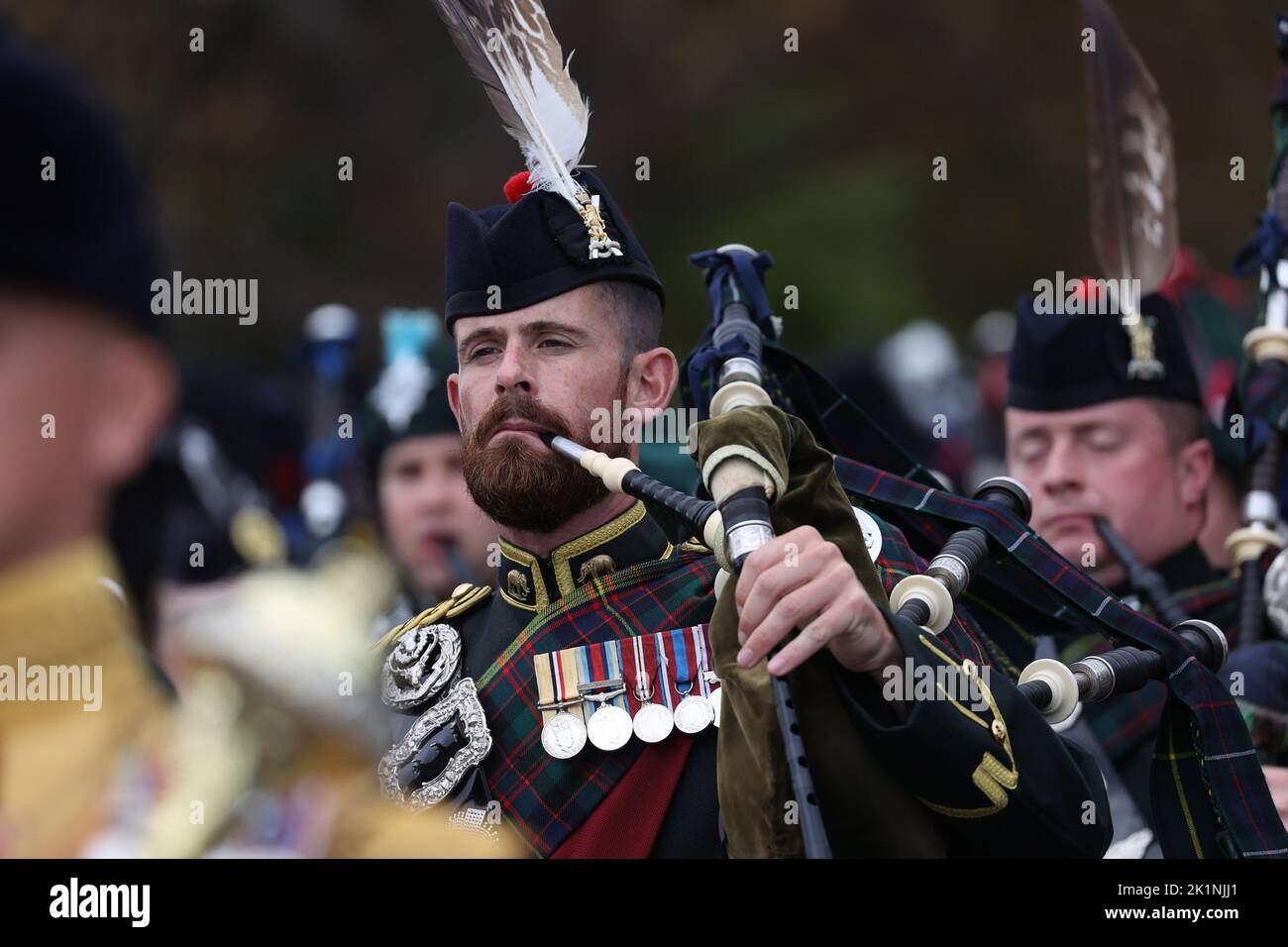 Windsor, UK. 19th Sep, 2022. Pipers of the Massed Pipes & Drums of Scottish and Irish Regiments ...