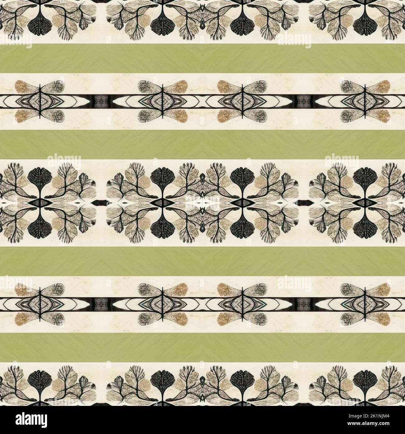 Forest green decorative damask seamless pattern. Geometric kaleidoscope ...