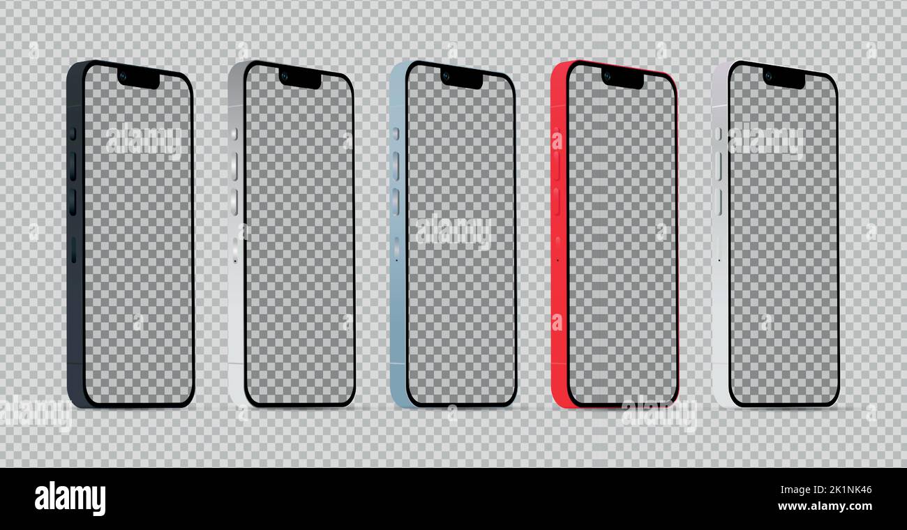Mockup 5 pcs modern smartphones phones in different colors, templates ...