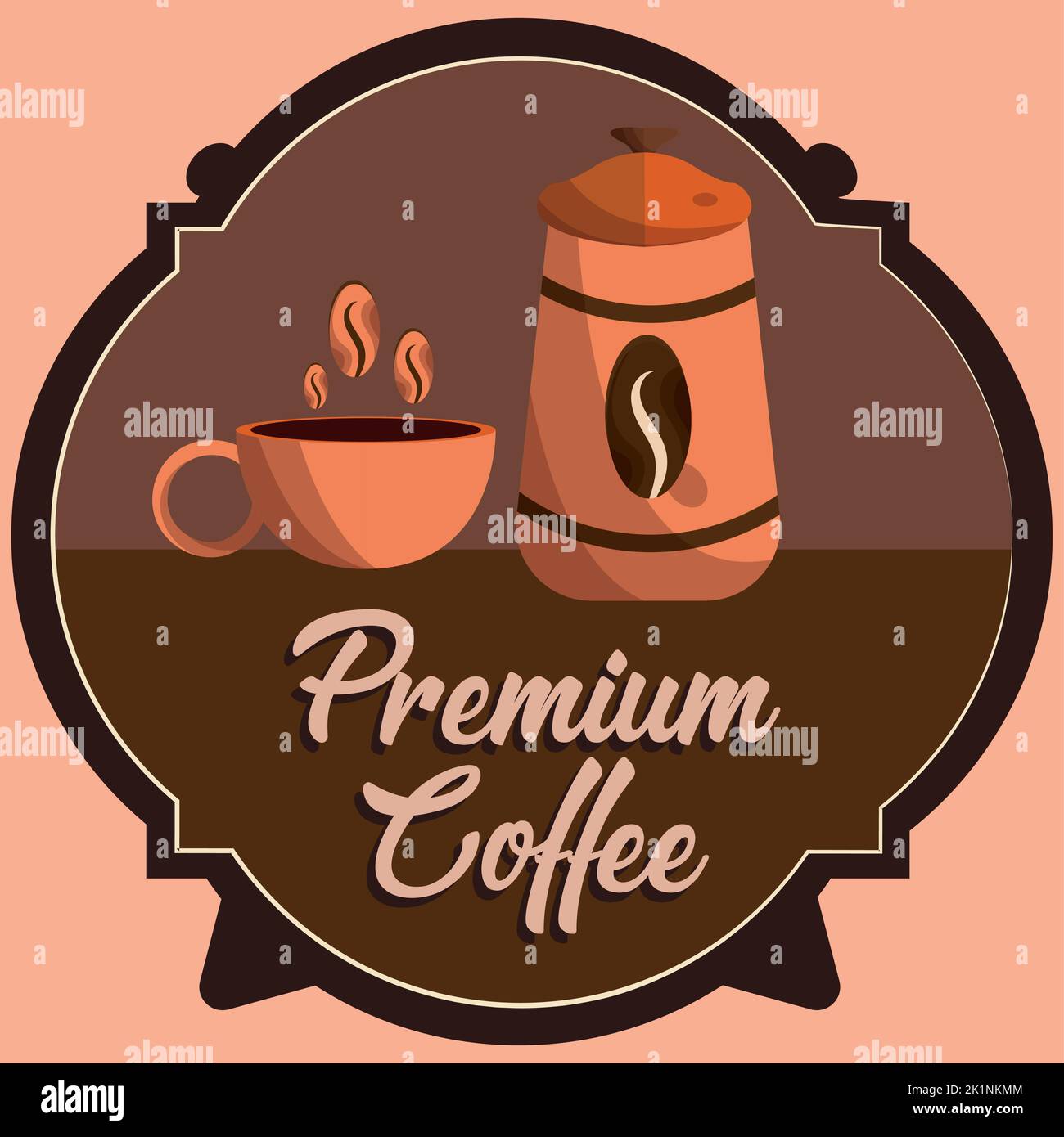 Colored premium coffee label with a cup and a pot Vector Stock Vector ...
