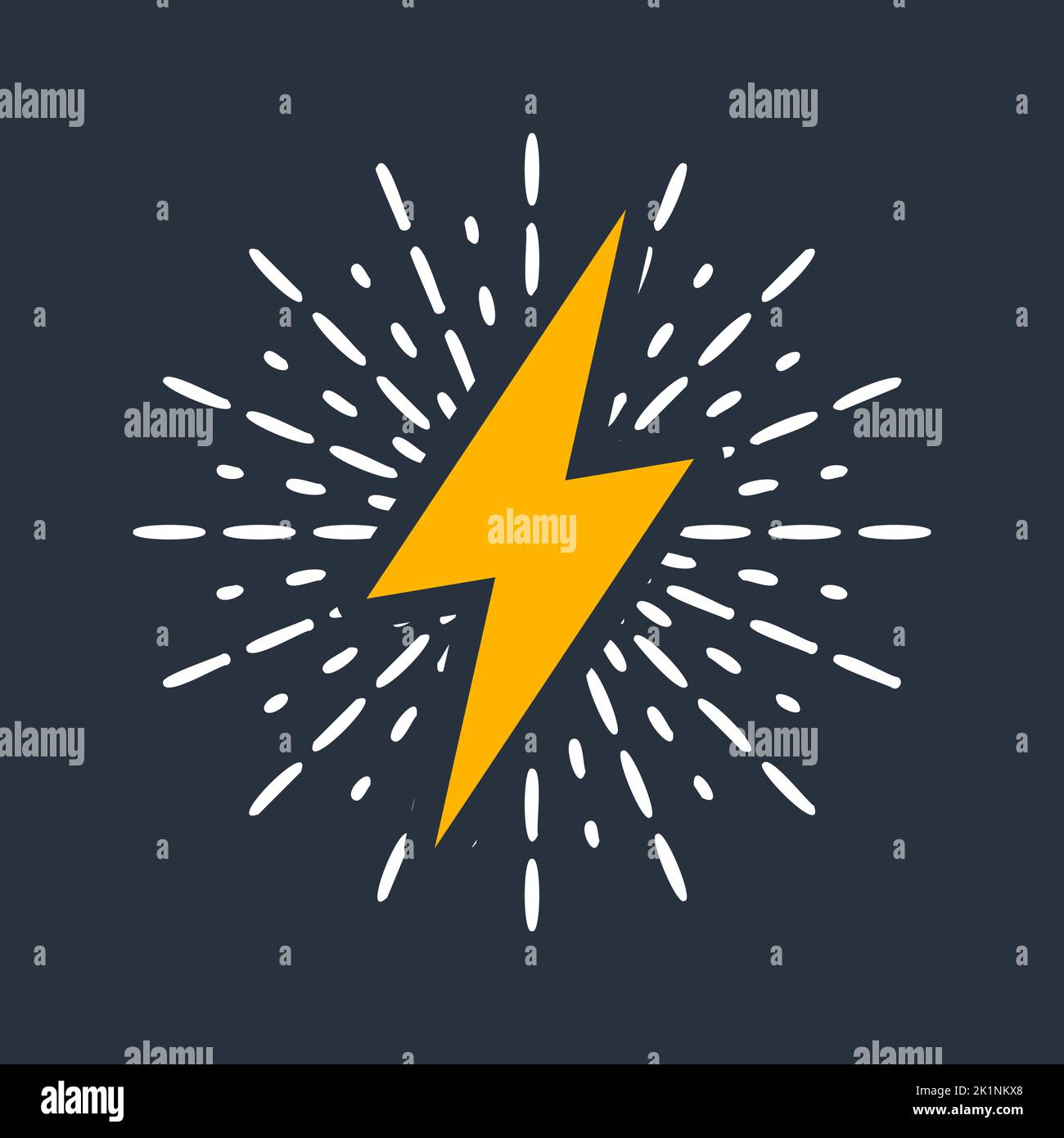 Yellow vintage lightning bolt and sun rays. Lightnings with sunburst ...