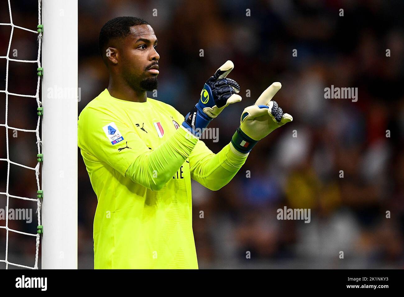 Milan, Italy. 18 September 2022. Mike Maignan of AC Milan gestures ...