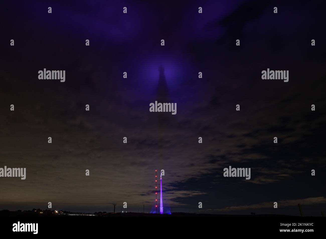 Emley Moor Transmitting Tower is lit up purple as a tribute to HRH ...