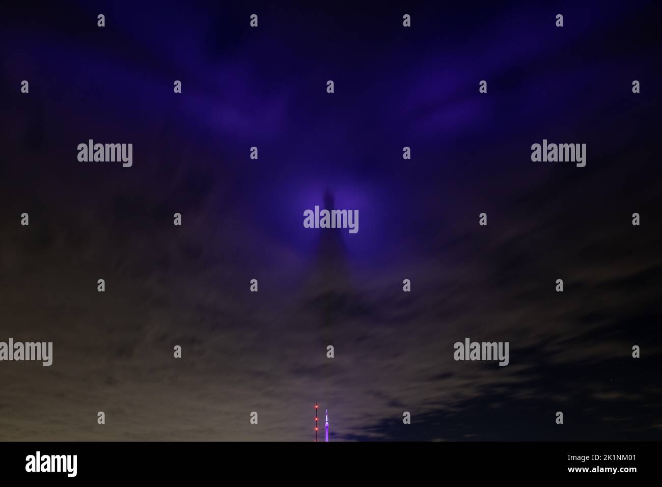 Emley Moor Transmitting Tower is lit up purple as a tribute to HRH ...