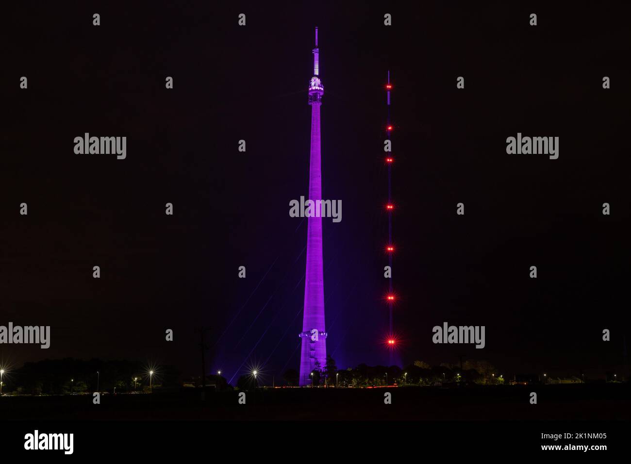 Emley Moor Transmitting Tower is lit up purple as a tribute to HRH ...