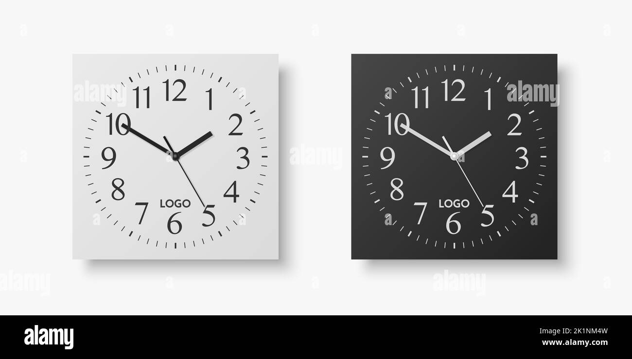 Vector 3d Realistic Black Square Wall Office Clock