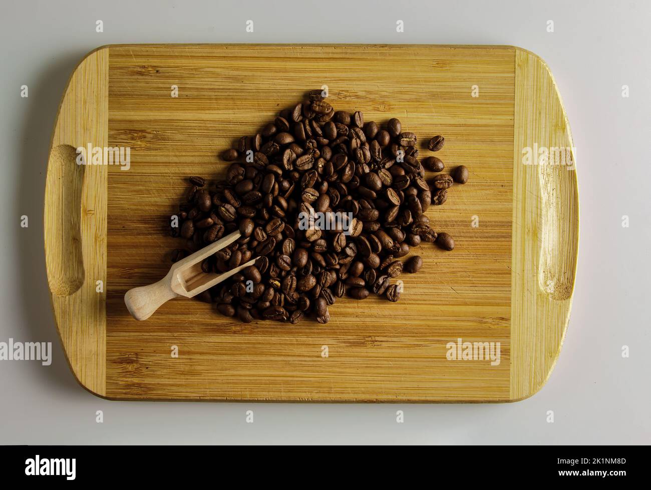 Roasted Cuban coffee of the highest quality. Wooden spatula with coffee ...