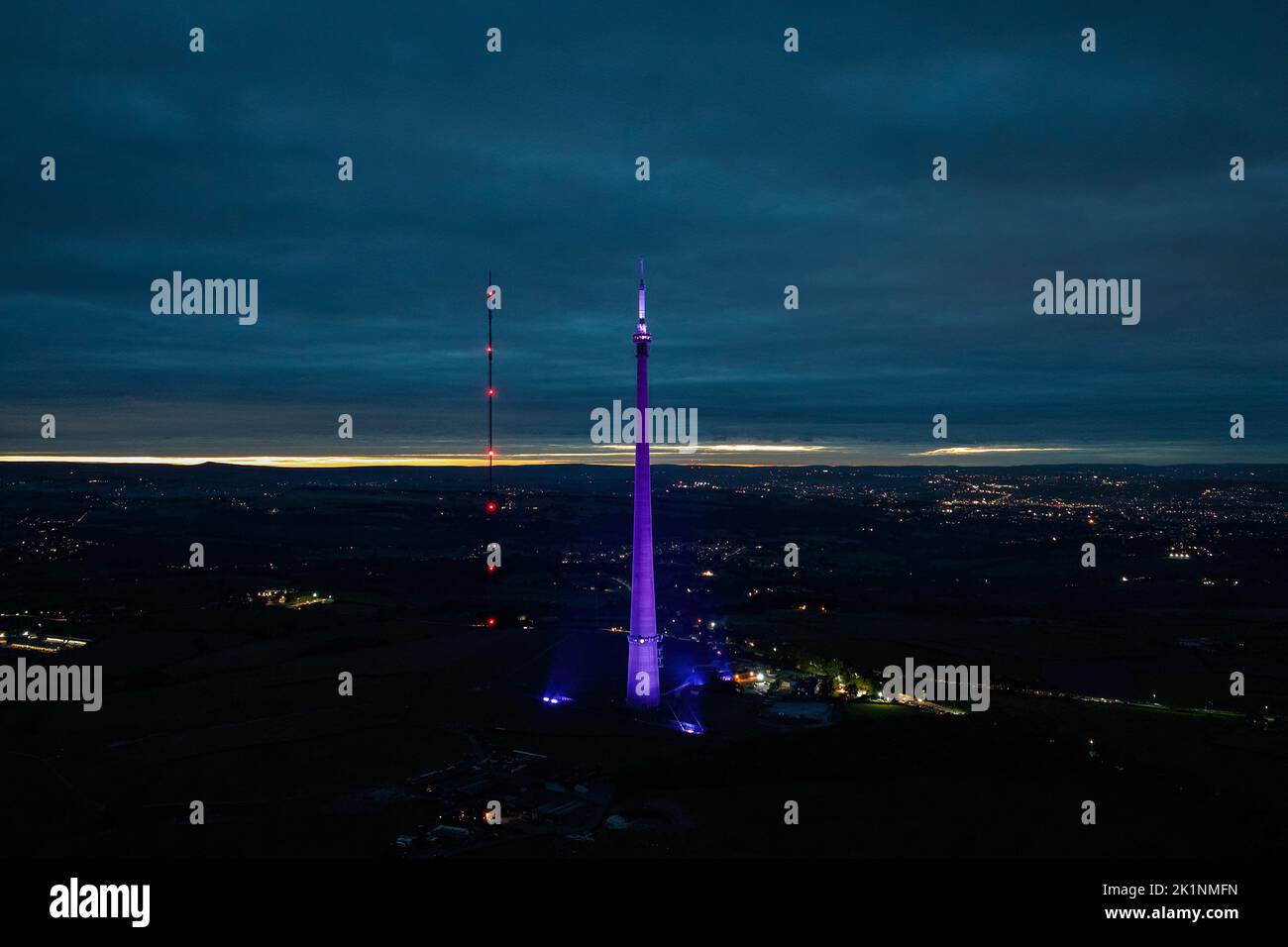 Emley Moor Transmitting Tower is lit up purple as a tribute to HRH ...