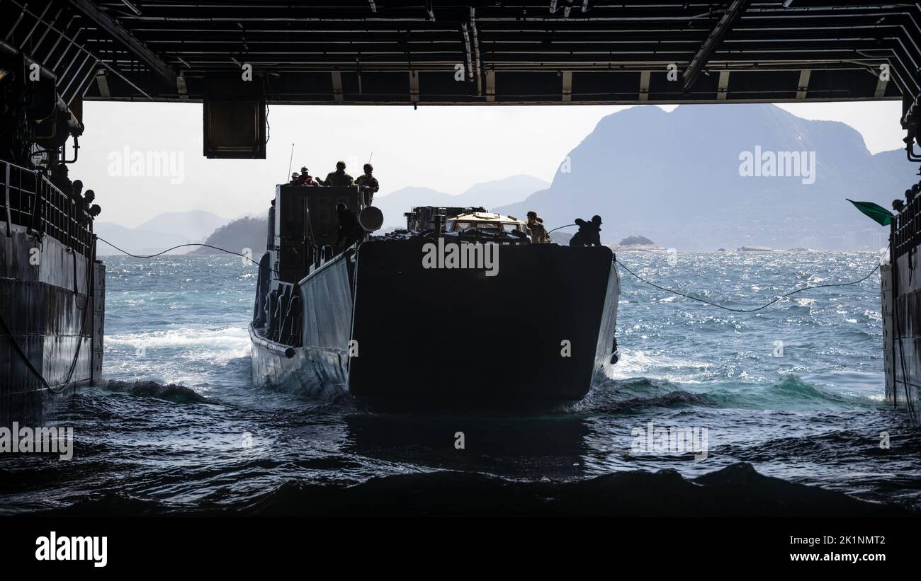 U.S. Navy Landing Craft, Utility 1663 enters the well deck of the ...