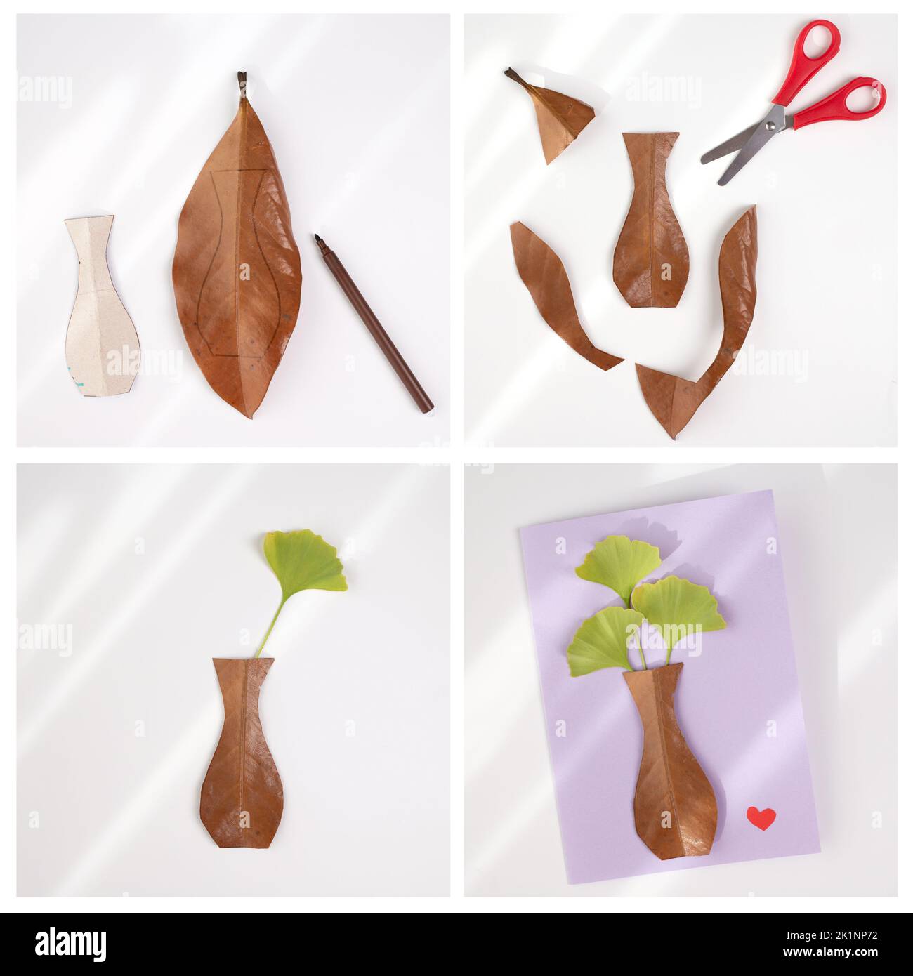 DIY autumn paper craft for kids, how to make an vase foliage, homemade ...