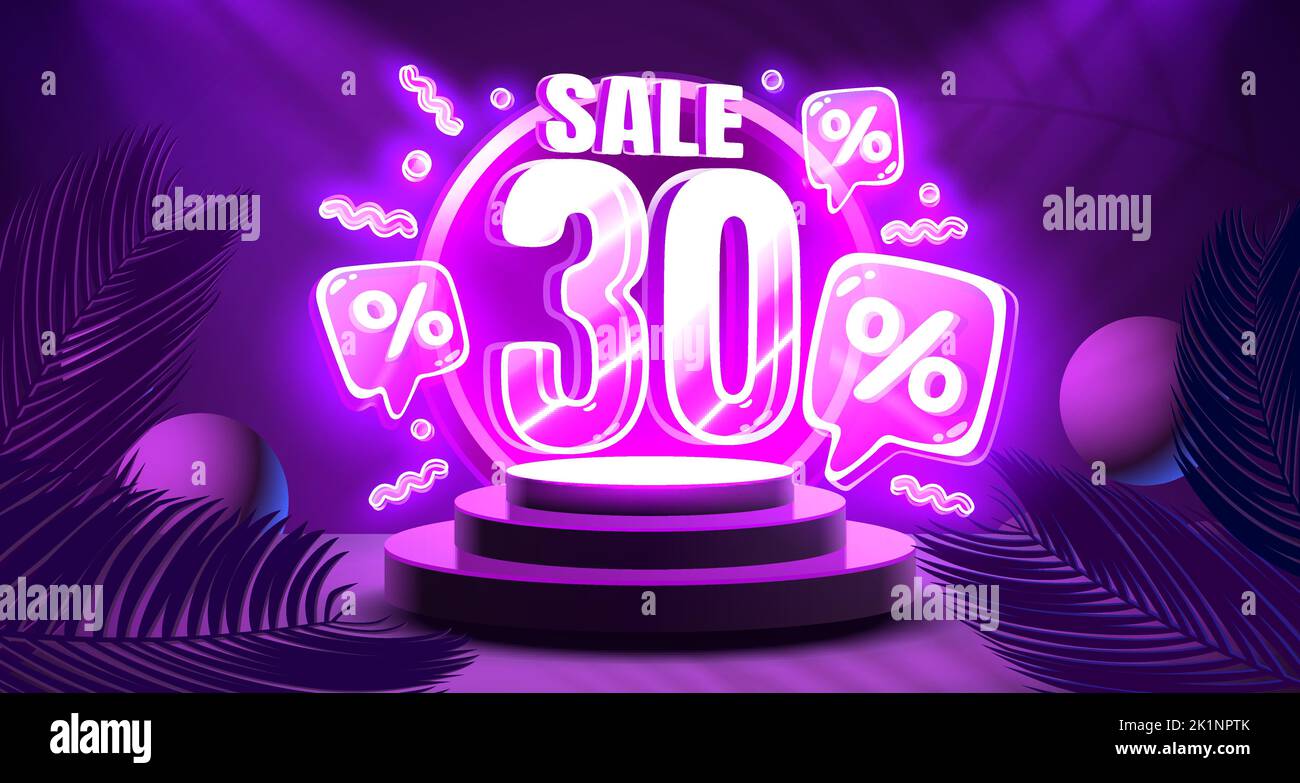 Mega sale special offer, Neon 30 off sale banner. Sign board promotion ...