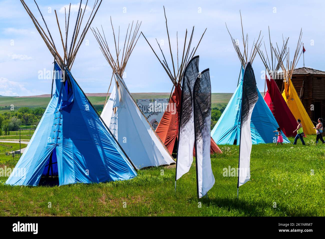 Colorful native American teepees near the Little Bighorn Battlefield ...
