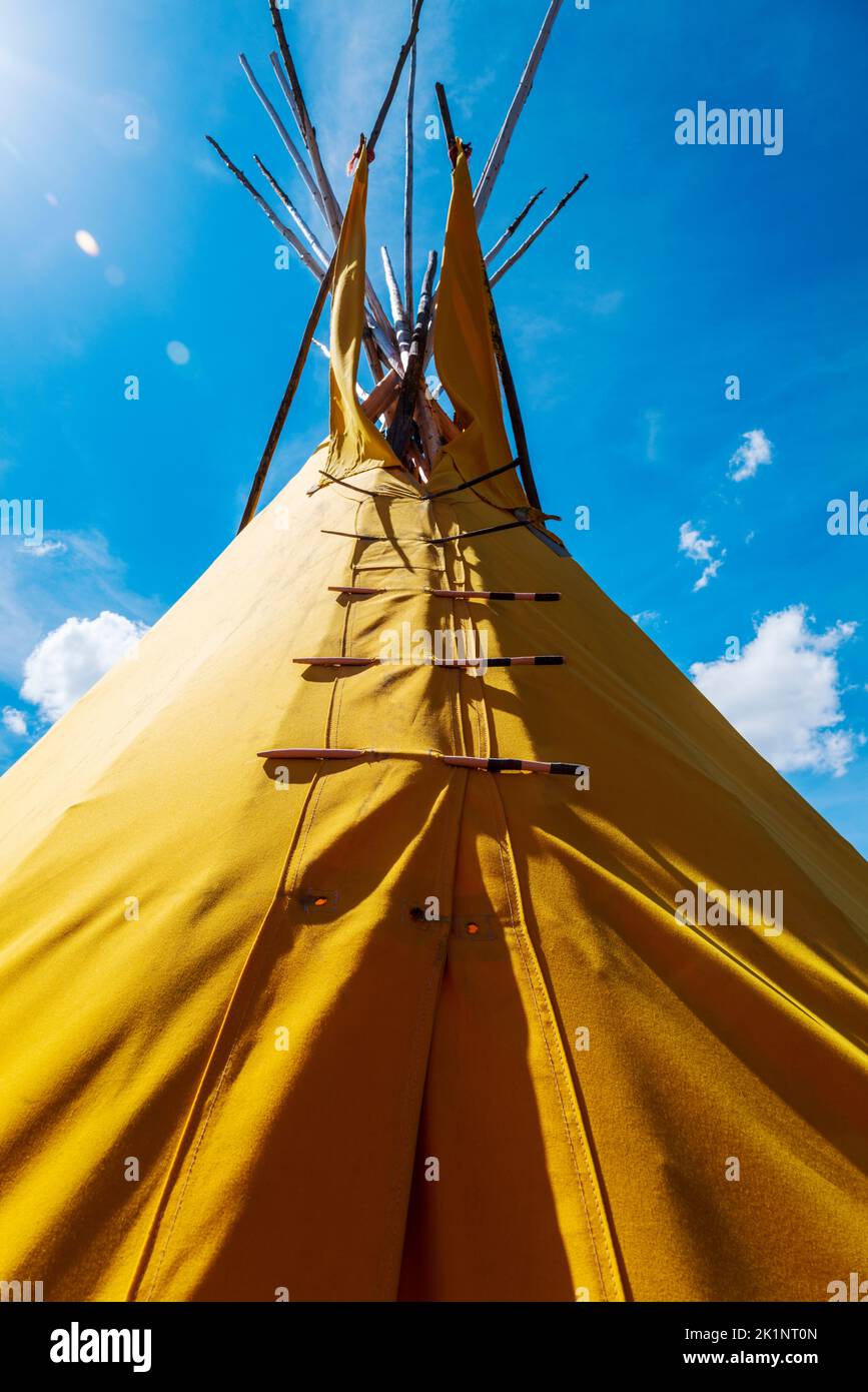 Colorful native American teepees near the Little Bighorn Battlefield ...
