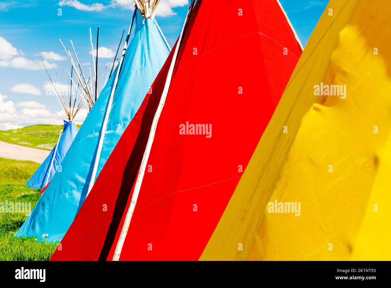 Colorful native American teepees near the Little Bighorn Battlefield ...