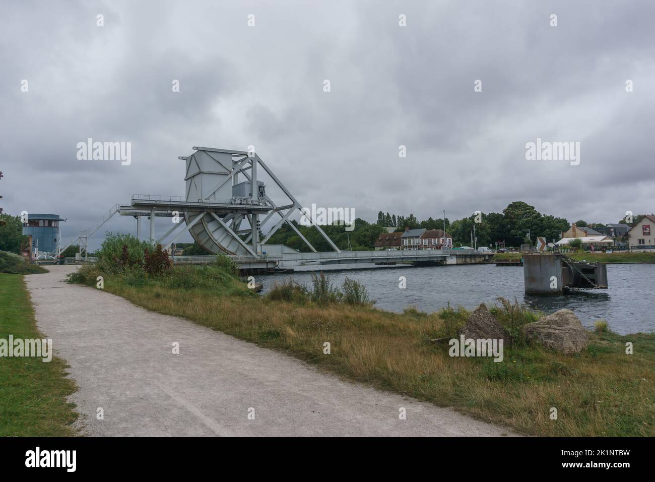 New Pegasus bridge over river Orne in the village of Benouville ...