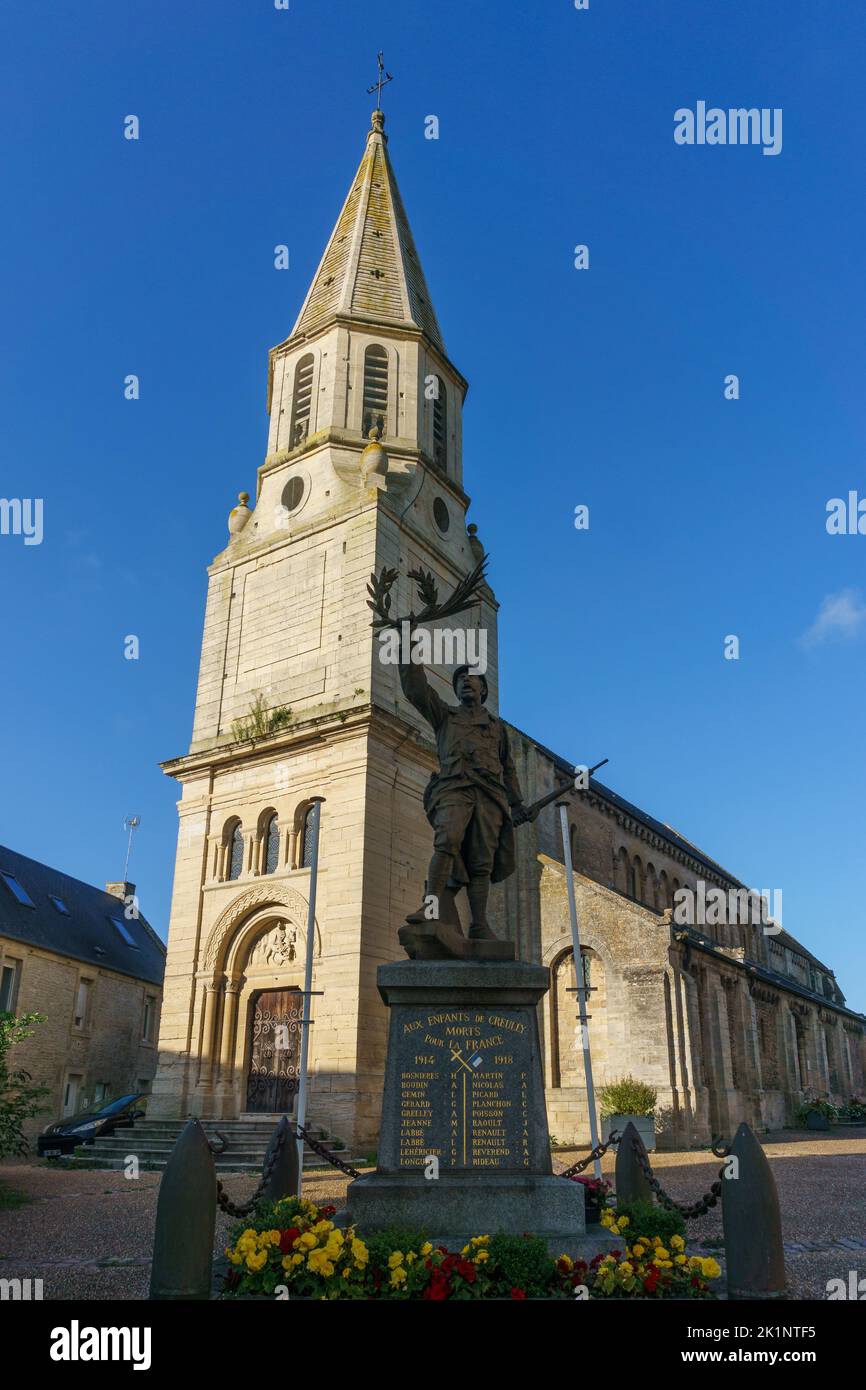 typical scene in small french town with a memorial of the World War 1 ...