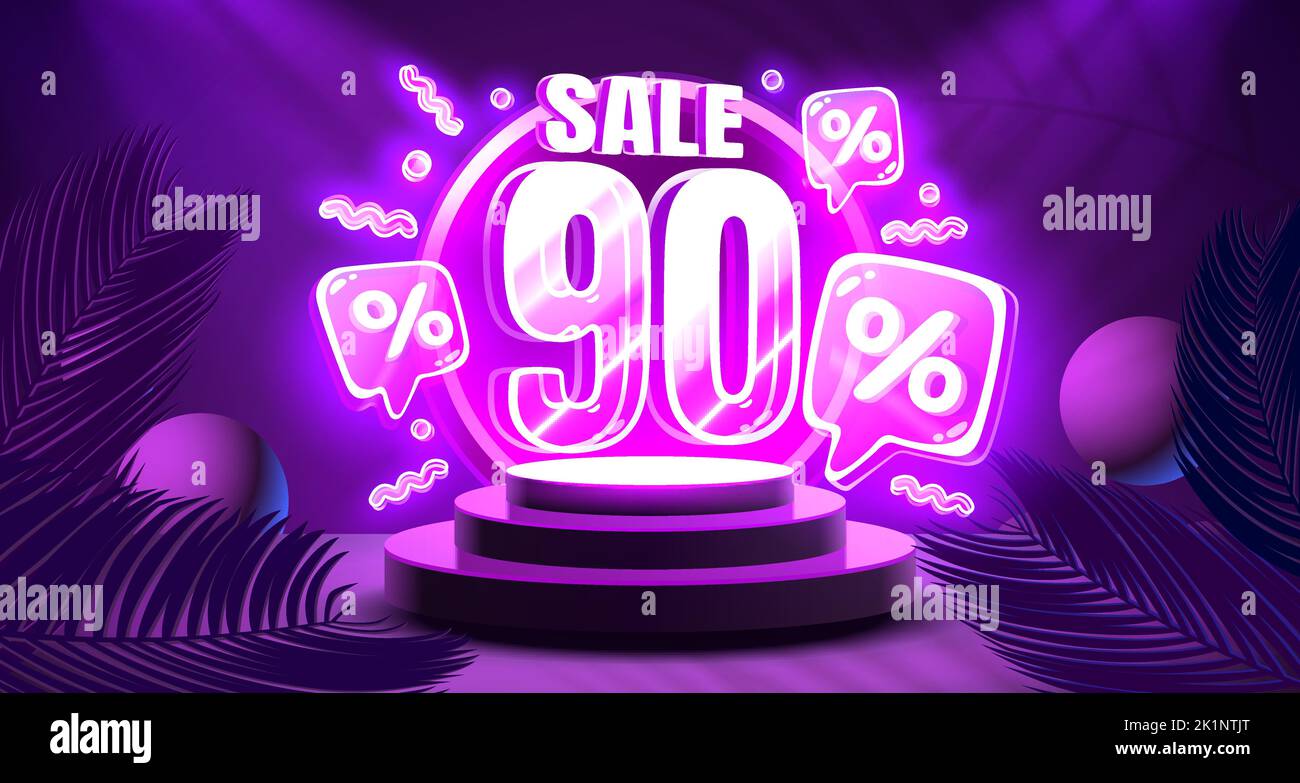 Mega sale special offer, Neon 90 off sale banner. Sign board promotion ...