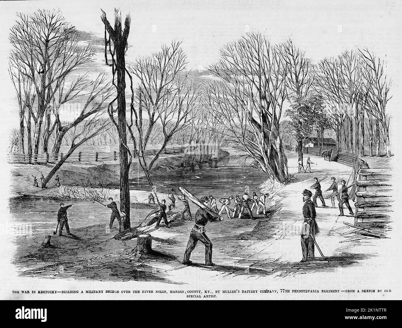 The War in Kentucky - Building a military bridge over the river Nolin ...