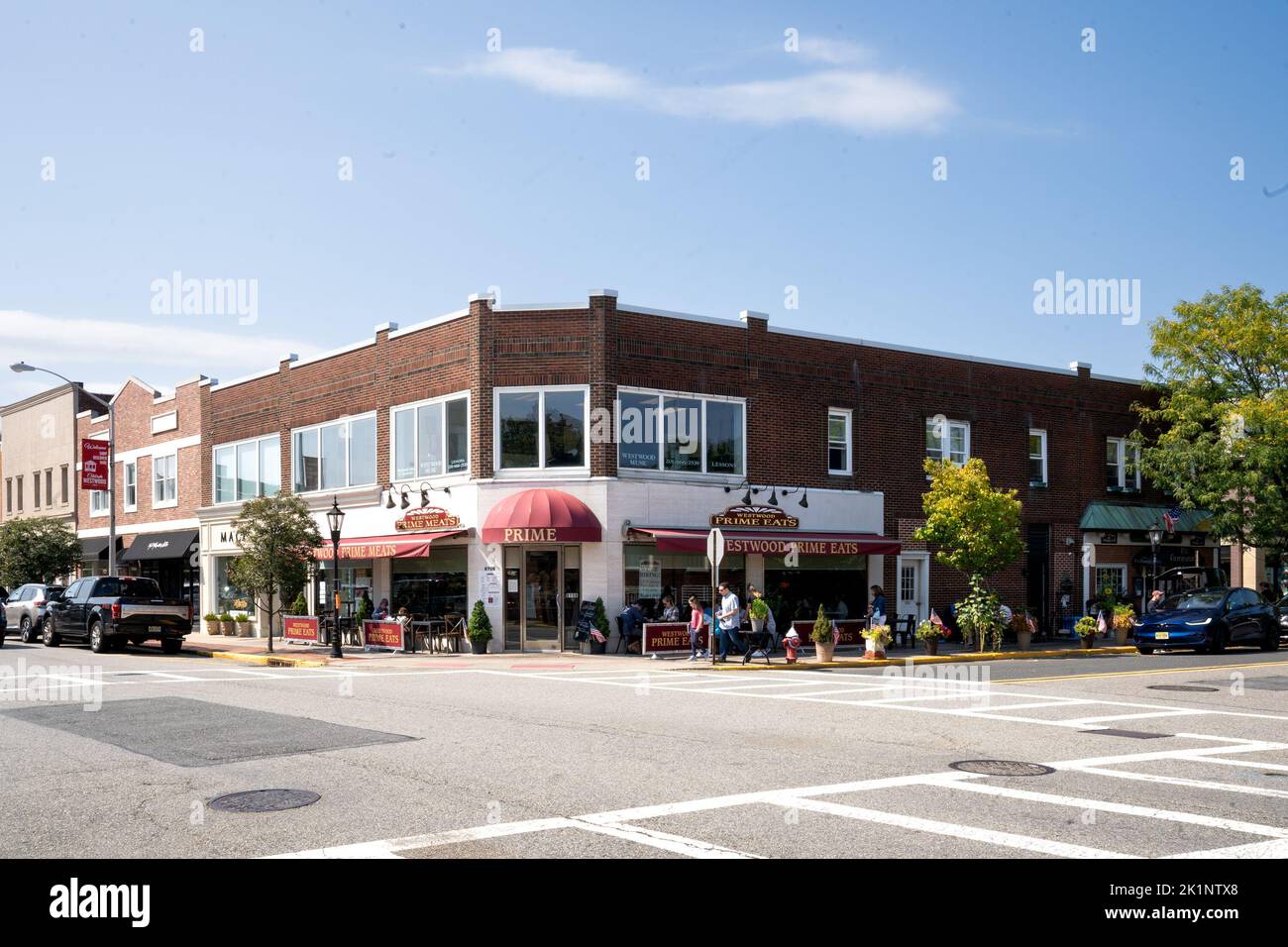 Westwood, NJ - USA - Sept 17, 2022 Horizontal view of the shops and ...