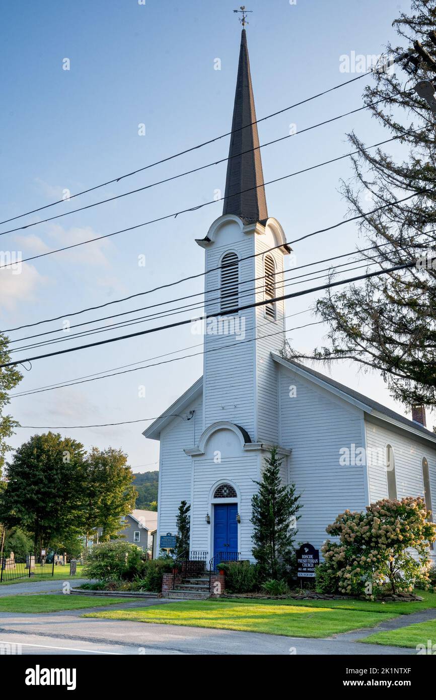 Roscoe, NY - USA - Sept 17, 2022 Vertical view of the Roscoe ...
