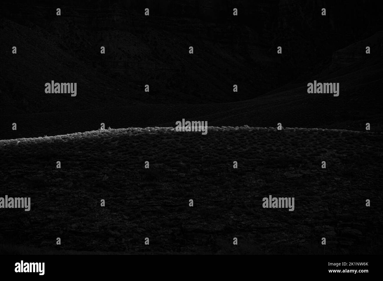 Black and White of Light Cresting On Hill Top in Grand Canyon National ...