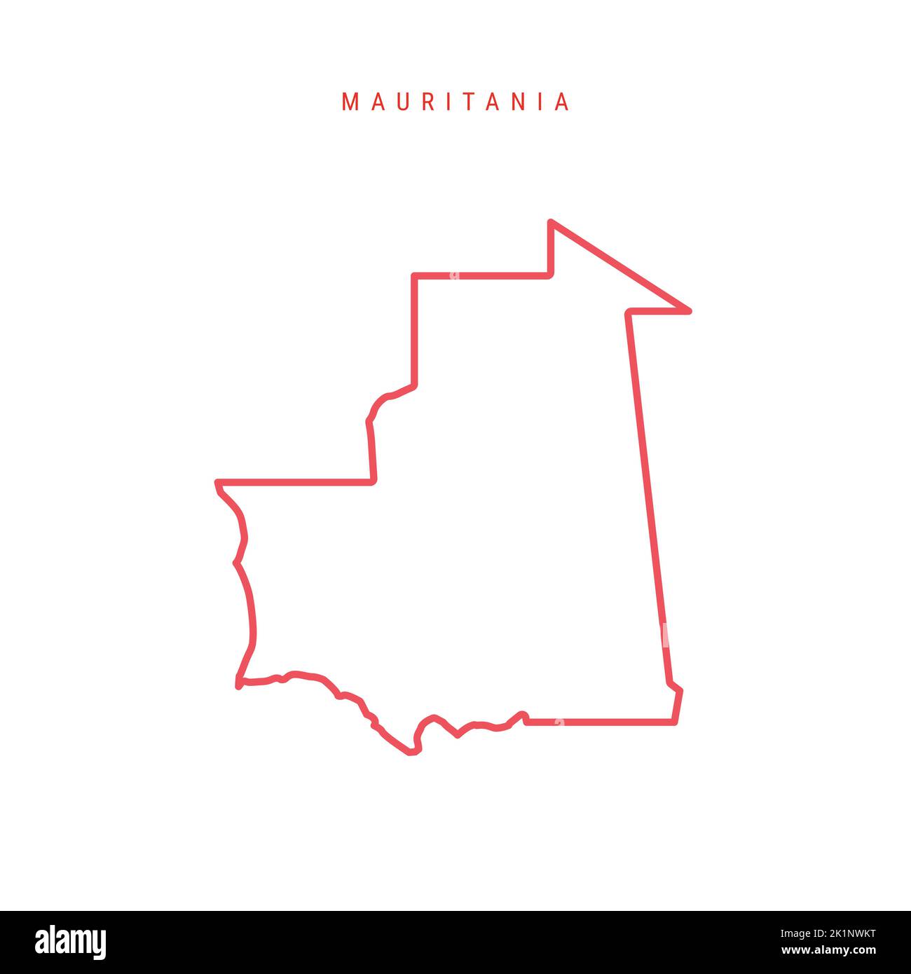 Mauritania editable outline map. Mauritanian red border. Country name. Adjust line weight ...