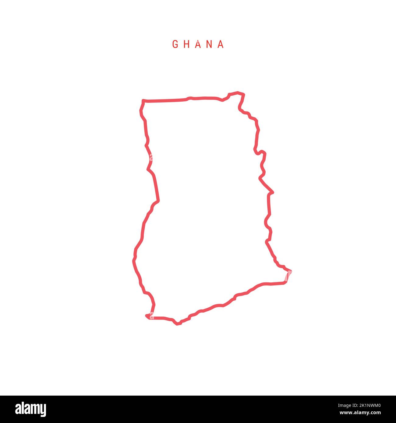 Ghana editable outline map. Ghanaian red border. Country name. Adjust line weight. Change to any ...