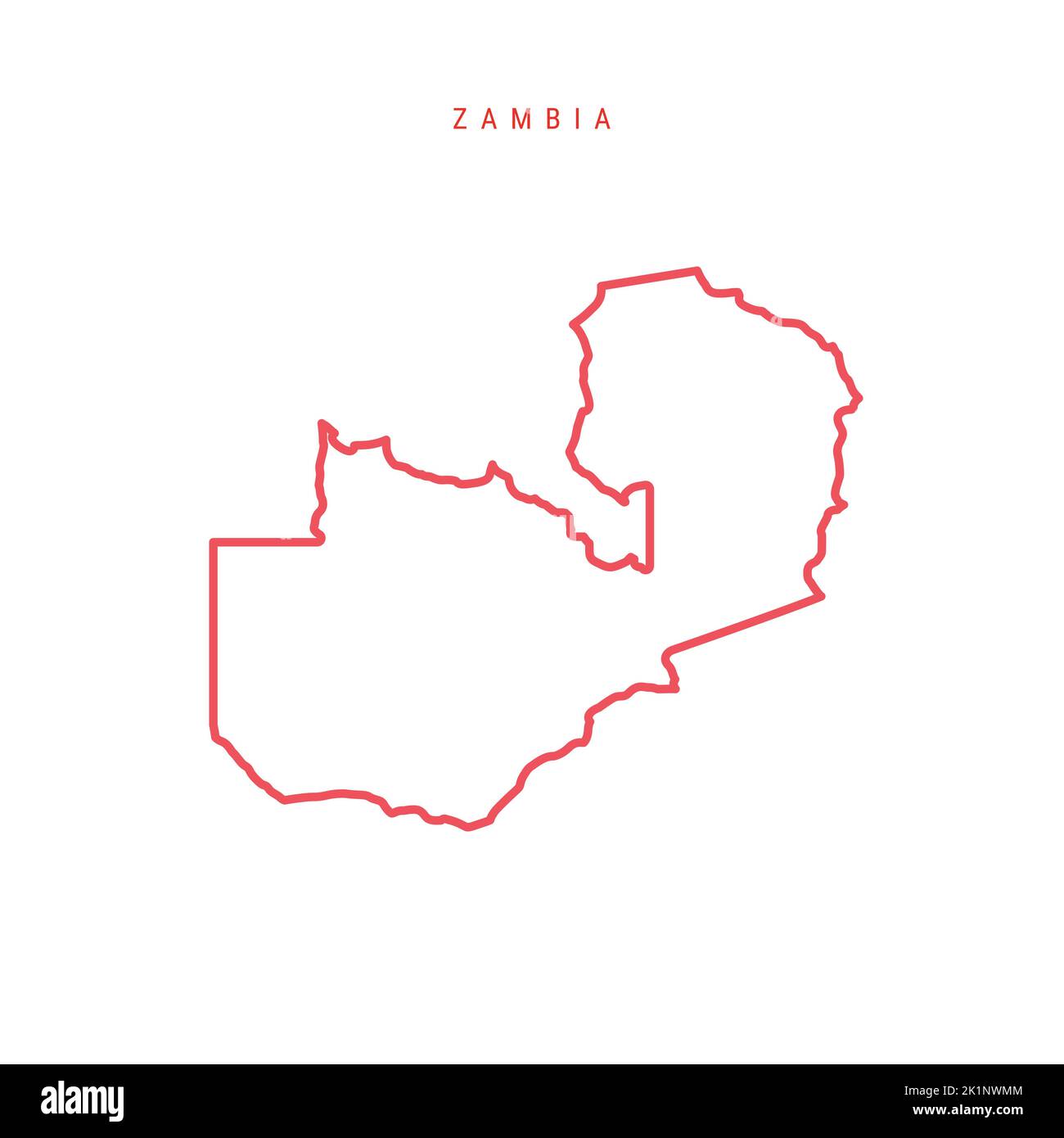 Zambia editable outline map. Zambian red border. Country name. Adjust ...