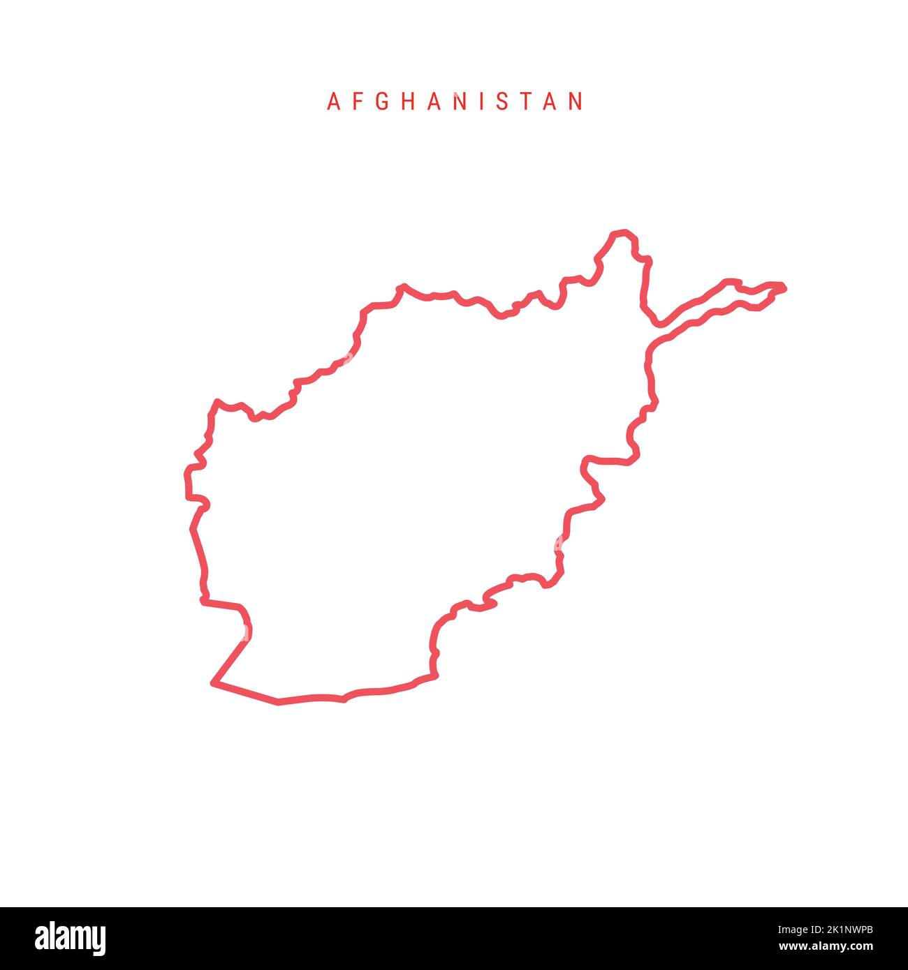 Afghanistan editable outline map. Afghan red border. Country name ...