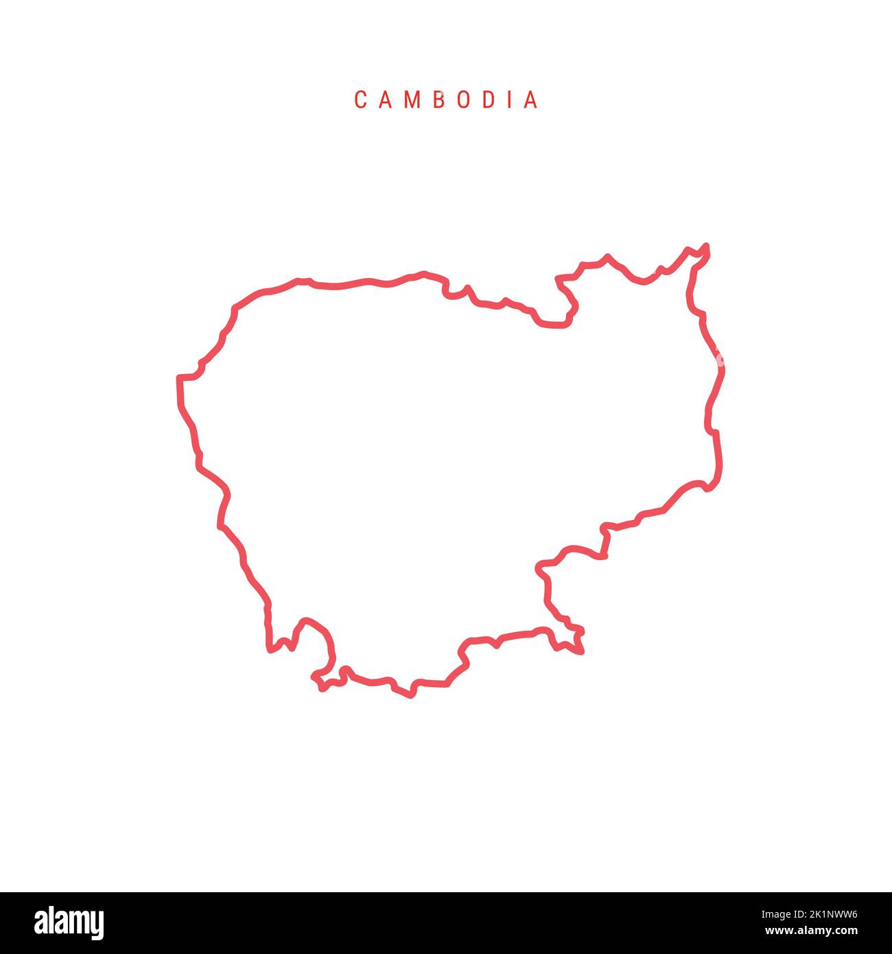 Cambodia editable outline map. Cambodian red border. Country name ...