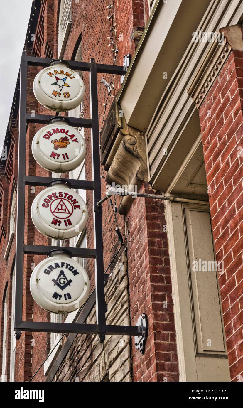 Masons Demolay Copestone sign in Grafton WV USA Stock Photo - Alamy