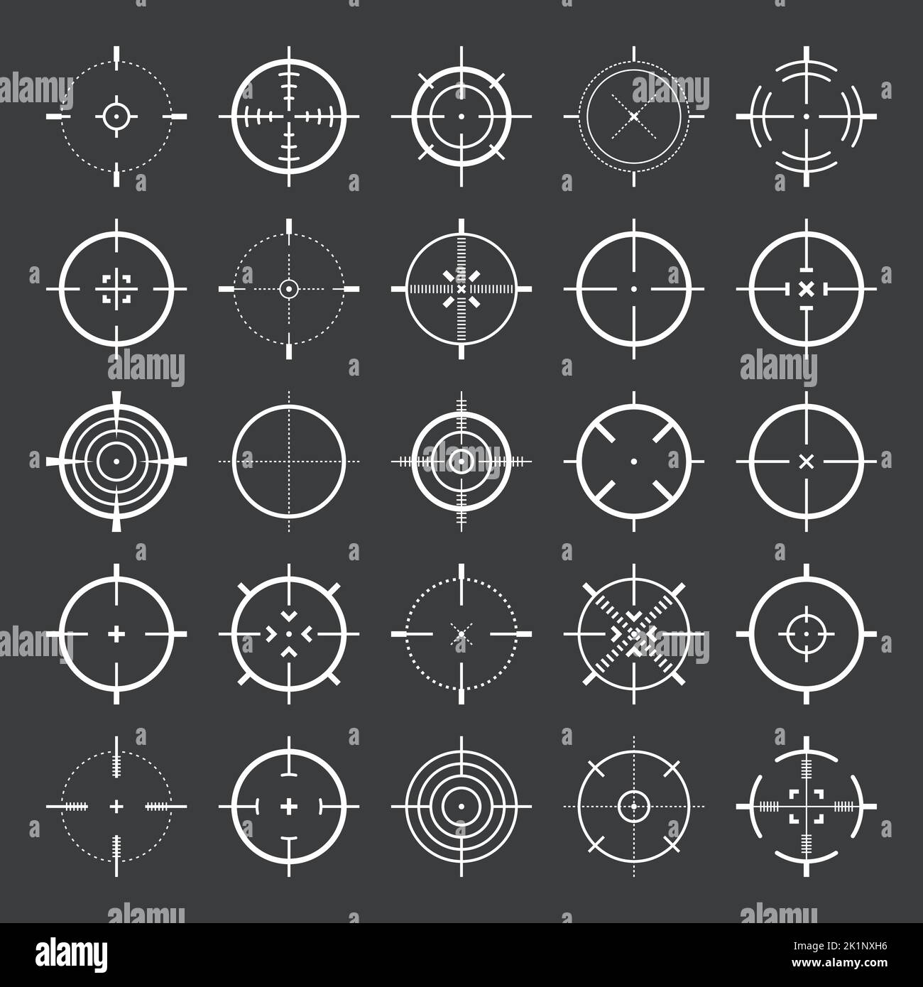 Crosshair, gun sight vector icons. Bullseye, target or aim symbol ...