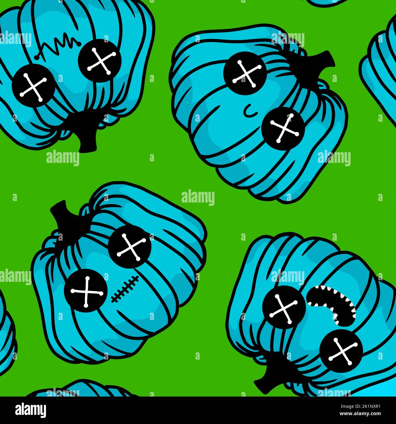 Kawaii cute cartoon Halloween pumpkins seamless autumn harvest pattern ...