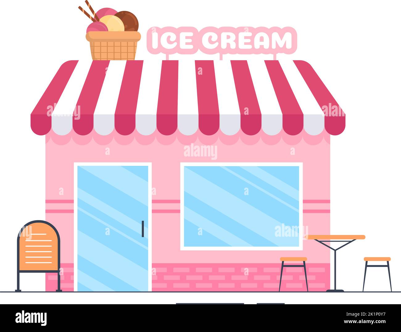 Ice Cream Store Template Hand Drawn Cartoon Flat Illustration with ...