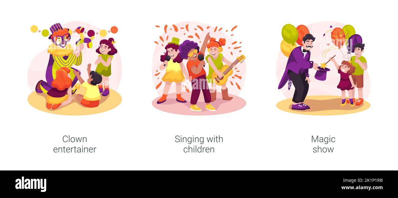 Kids party entertainers isolated cartoon vector illustration set Stock ...