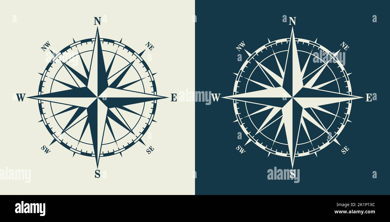 Vintage marine wind rose, nautical chart. Monochrome navigational ...
