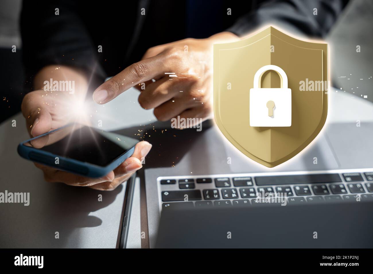 Security networks. Business man people pointing finger to screen of ...