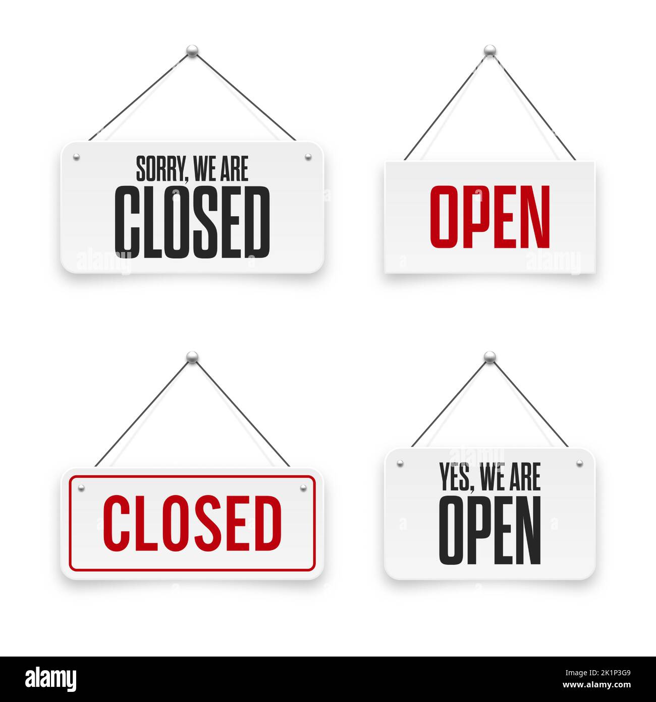 Realistic open or closed hanging signboards. Vintage door sign for cafe ...