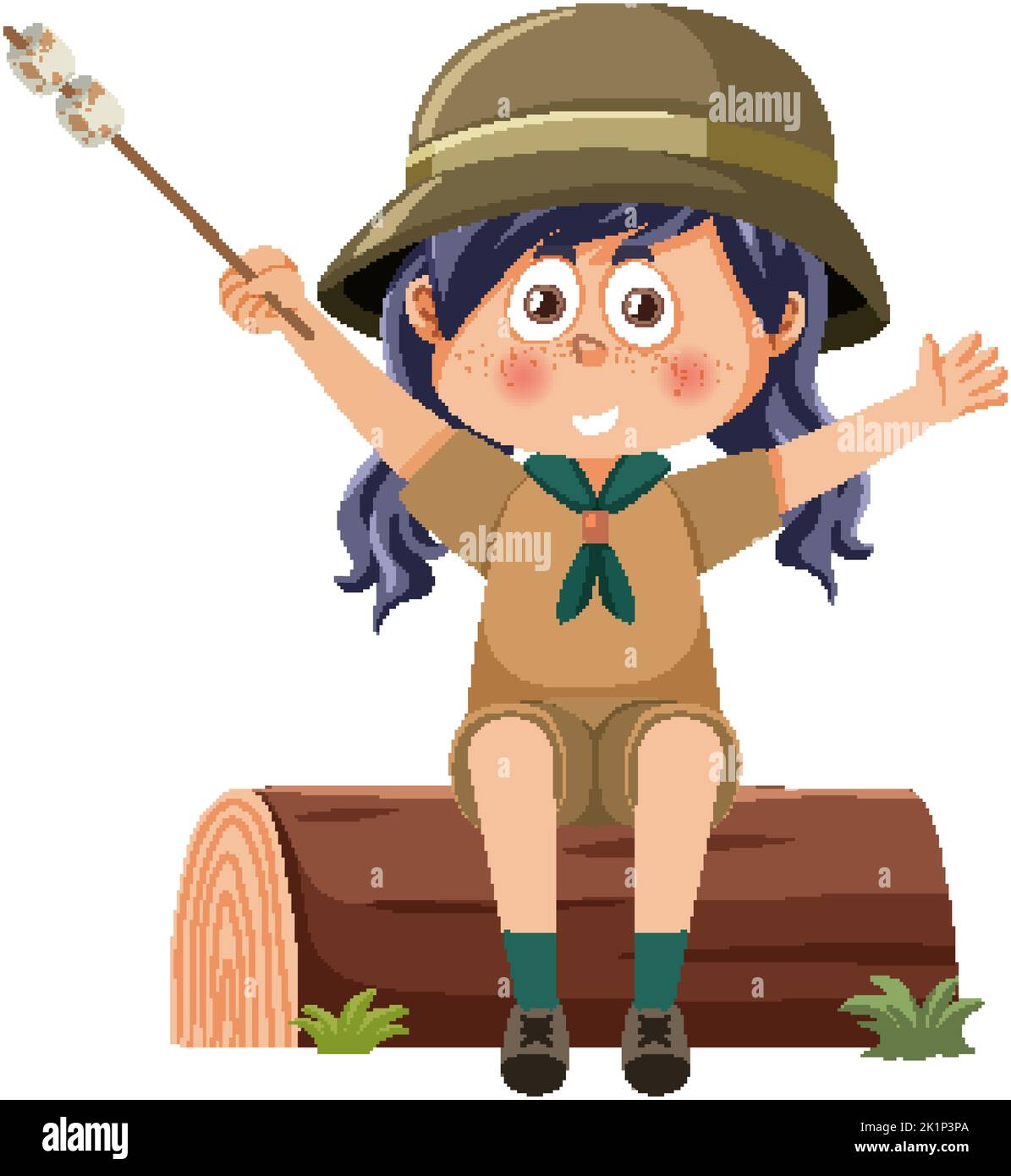 Cute Girl Scout Cartoon Character Holding Marshmallow Illustration