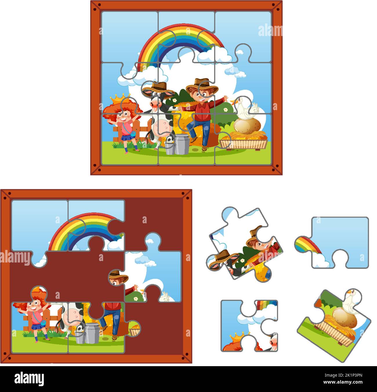Farm characters photo puzzle game template illustration Stock Vector ...
