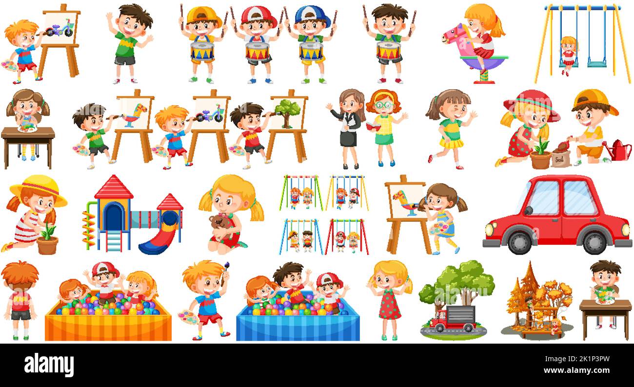 Set of children doing different activities illustration Stock Vector ...