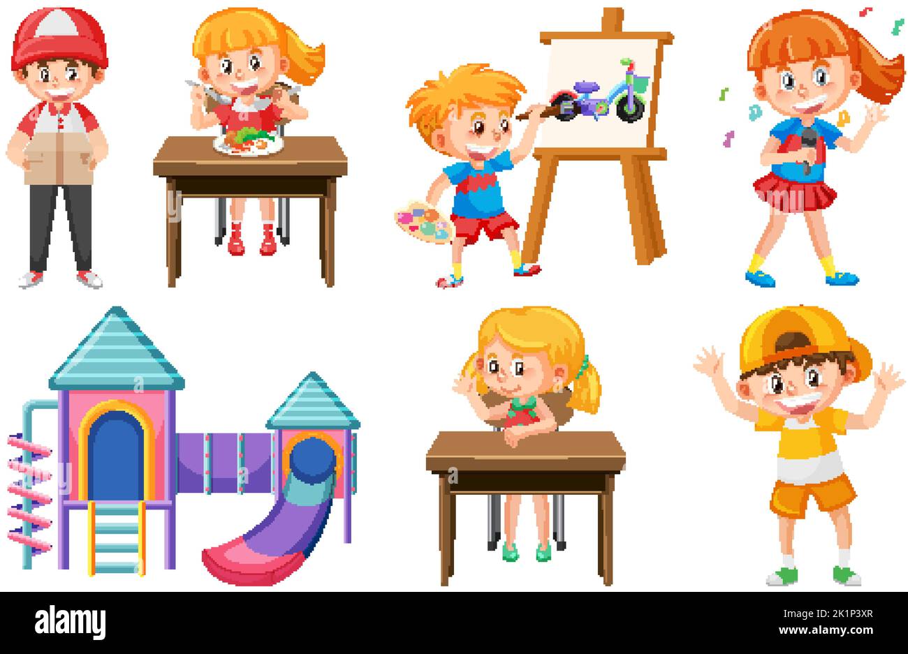 Set of children doing different activities illustration Stock Vector ...