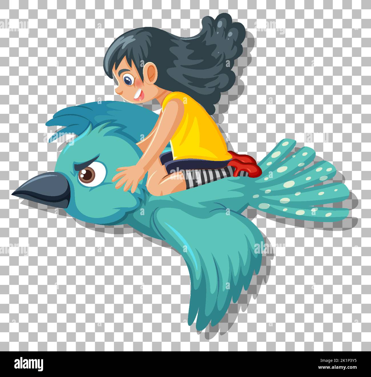 Girl riding bird on grid background illustration Stock Vector Image ...