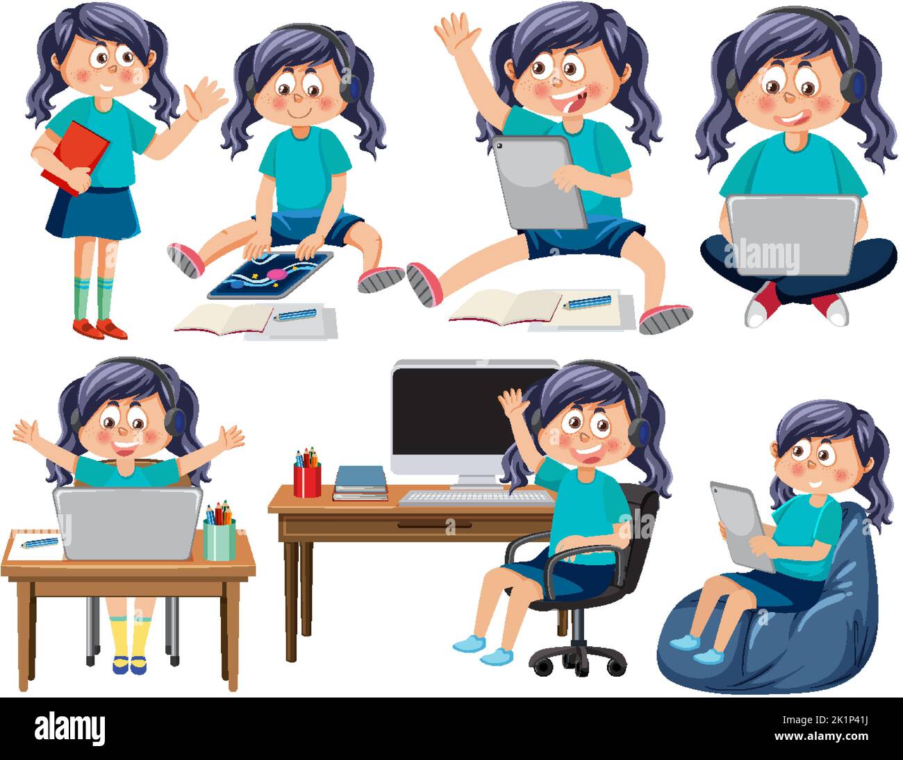 Set of kids using tablet and laptop illustration Stock Vector Image ...