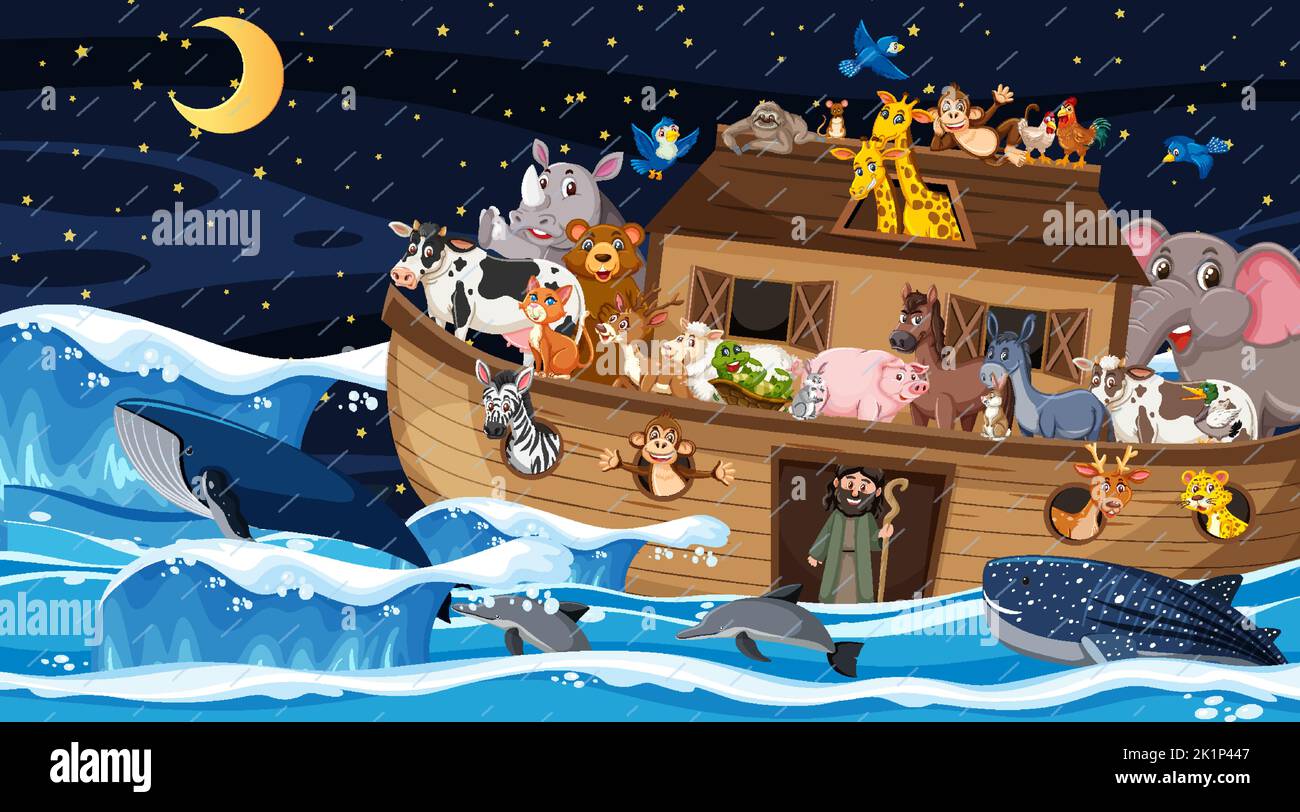 Ocean scene with Noah's ark with animals illustration Stock Vector Image & Art - Alamy